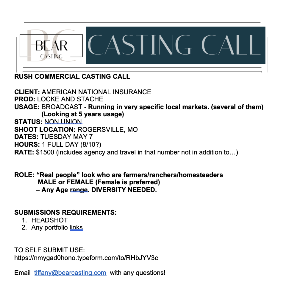 CASTING CALLS — BEAR CASTING